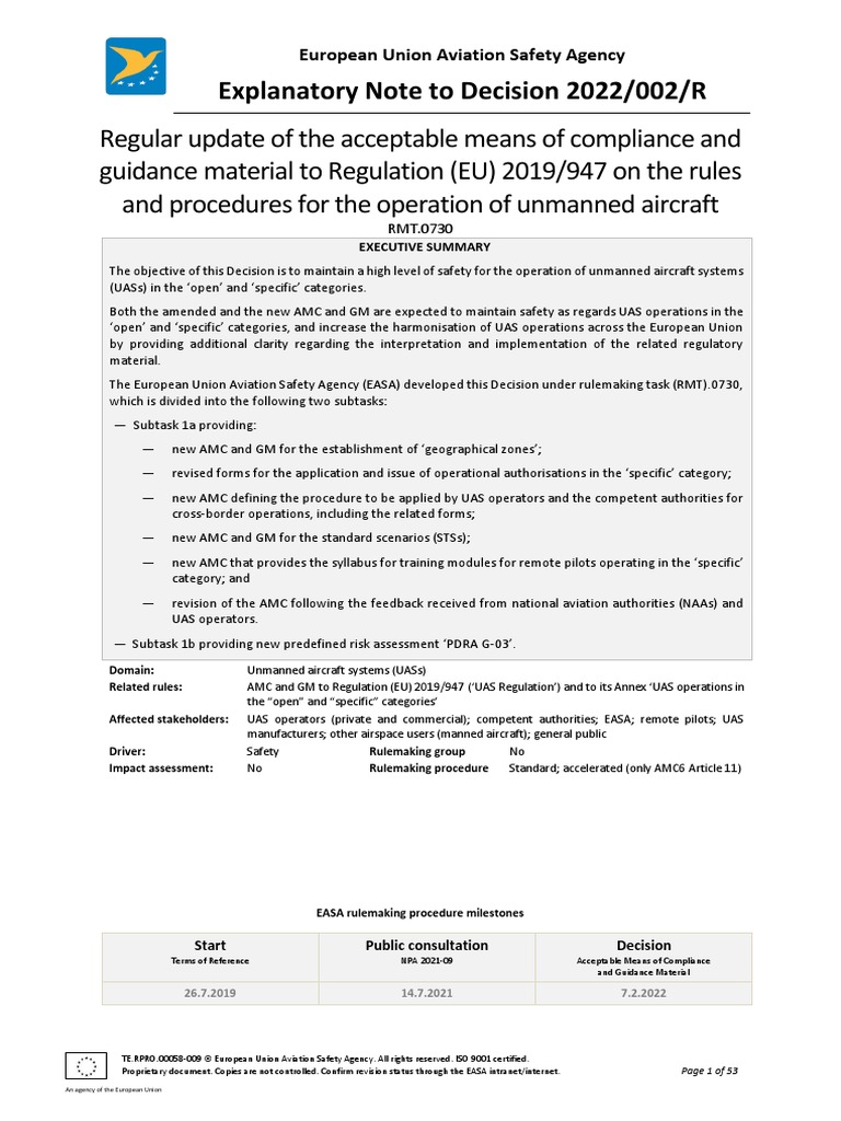 Explanatory Note To Ed Decision 2022-002-r | PDF | Unmanned Aerial ...