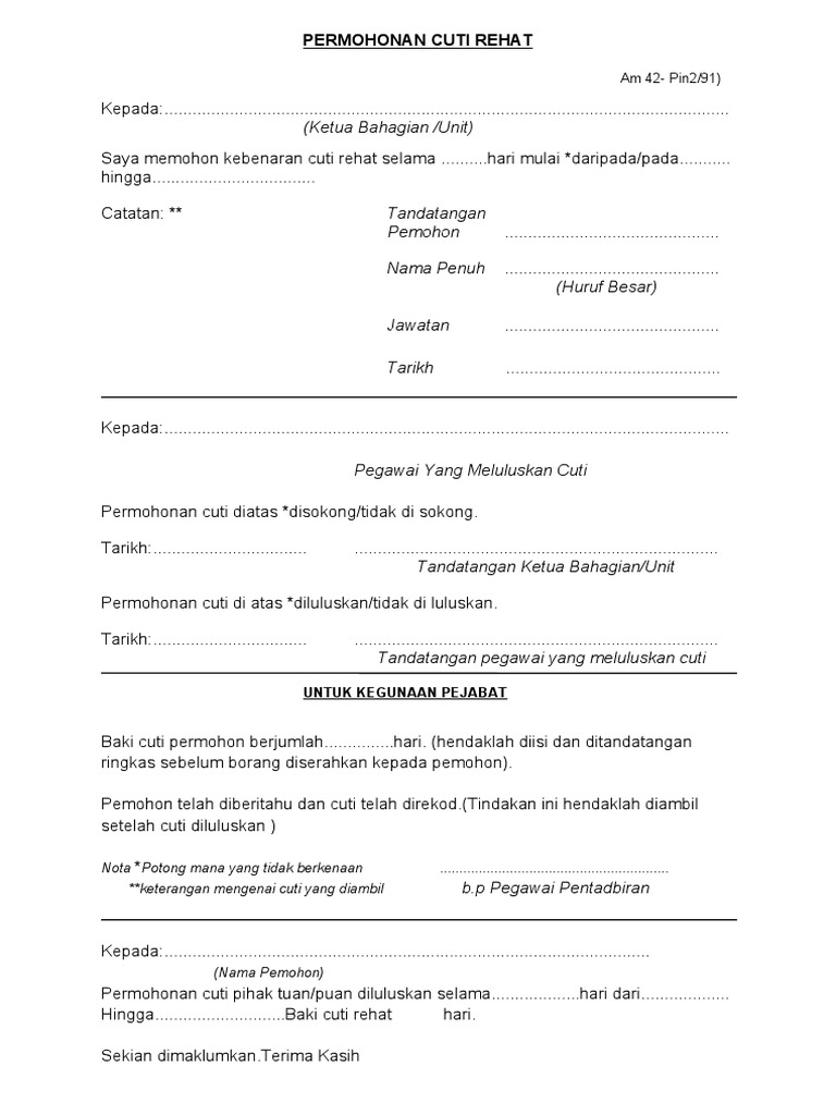 PERMOHONAN CUTI Rehat | PDF