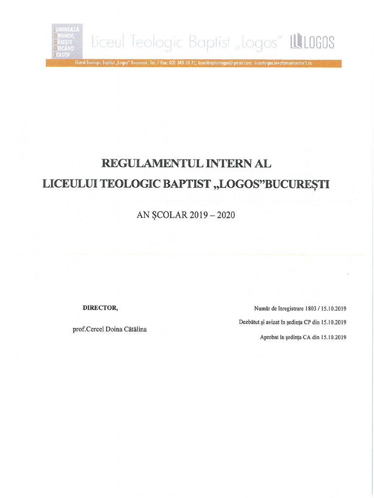 Regulament Intern 2019 2020 | PDF
