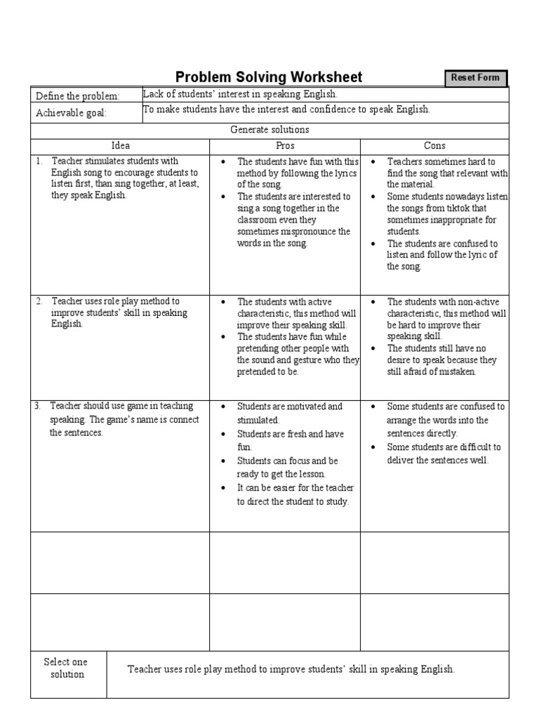 VIKA Day 20 Problem Solving Worksheet | PDF | Teachers | Learning