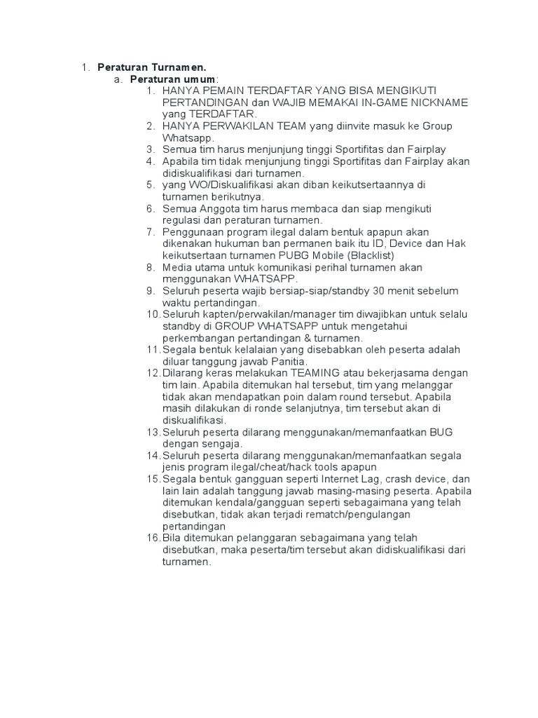 Peraturan Turnamen Pubg | PDF