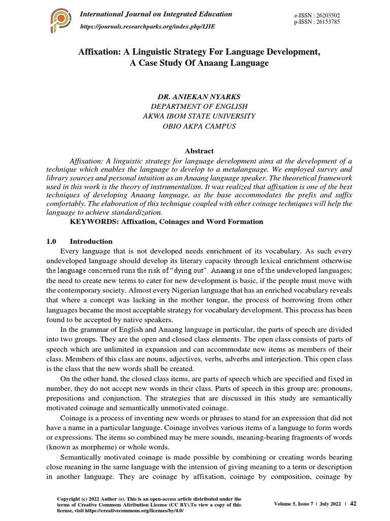 Affixation: A Linguistic Strategy For Language Development | PDF | Part Of Speech | Word