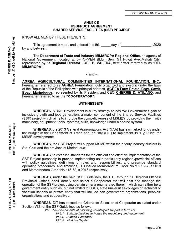 Sample Usufruct Agreement | PDF | Indemnity | Private Law