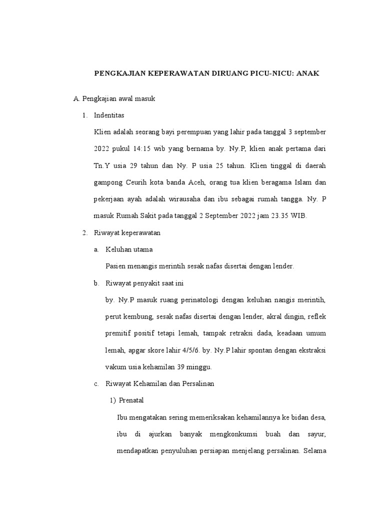 Pengkajian Keperawatan Diruang Picu Asfiksia | PDF