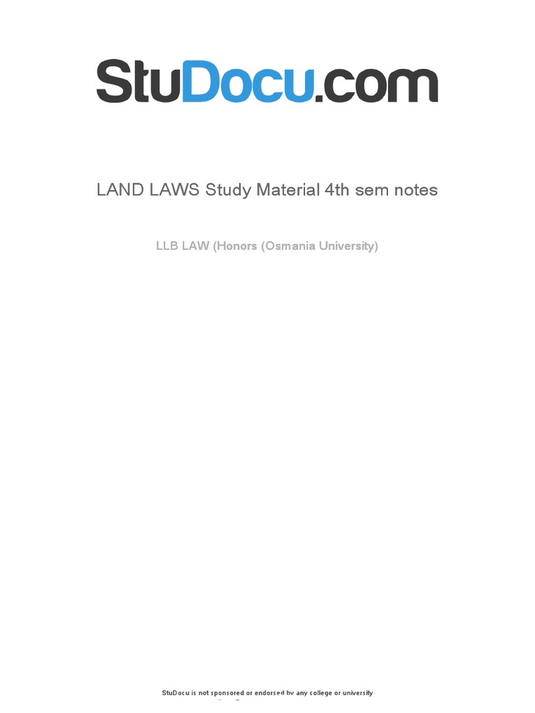 Land Laws Study Material 4th Sem Notes | PDF | Ownership | Leasehold Estate