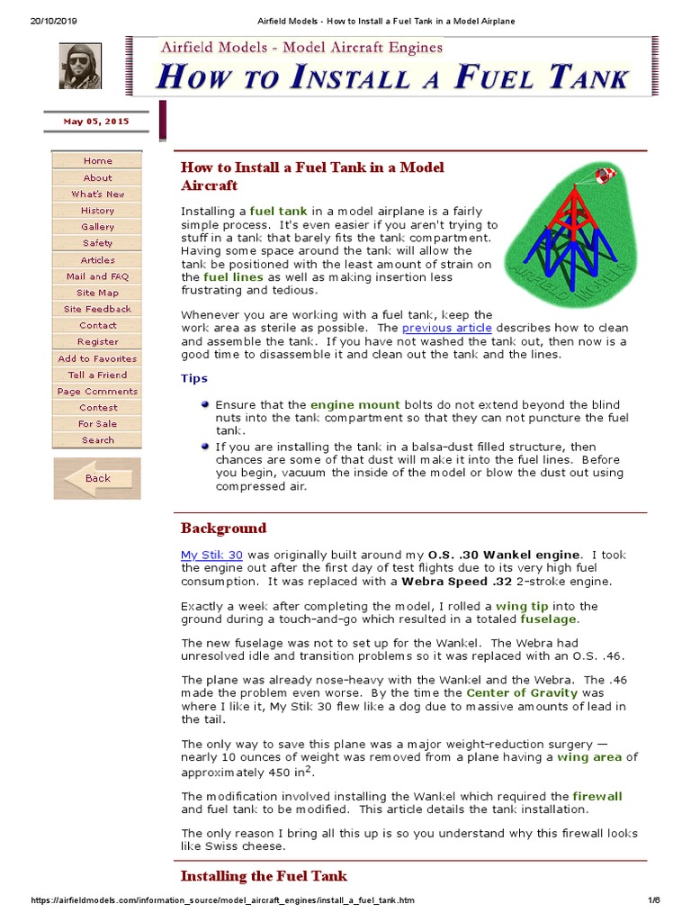 Airfield Models - How To Install A Fuel Tank in A Model Airplane | PDF ...