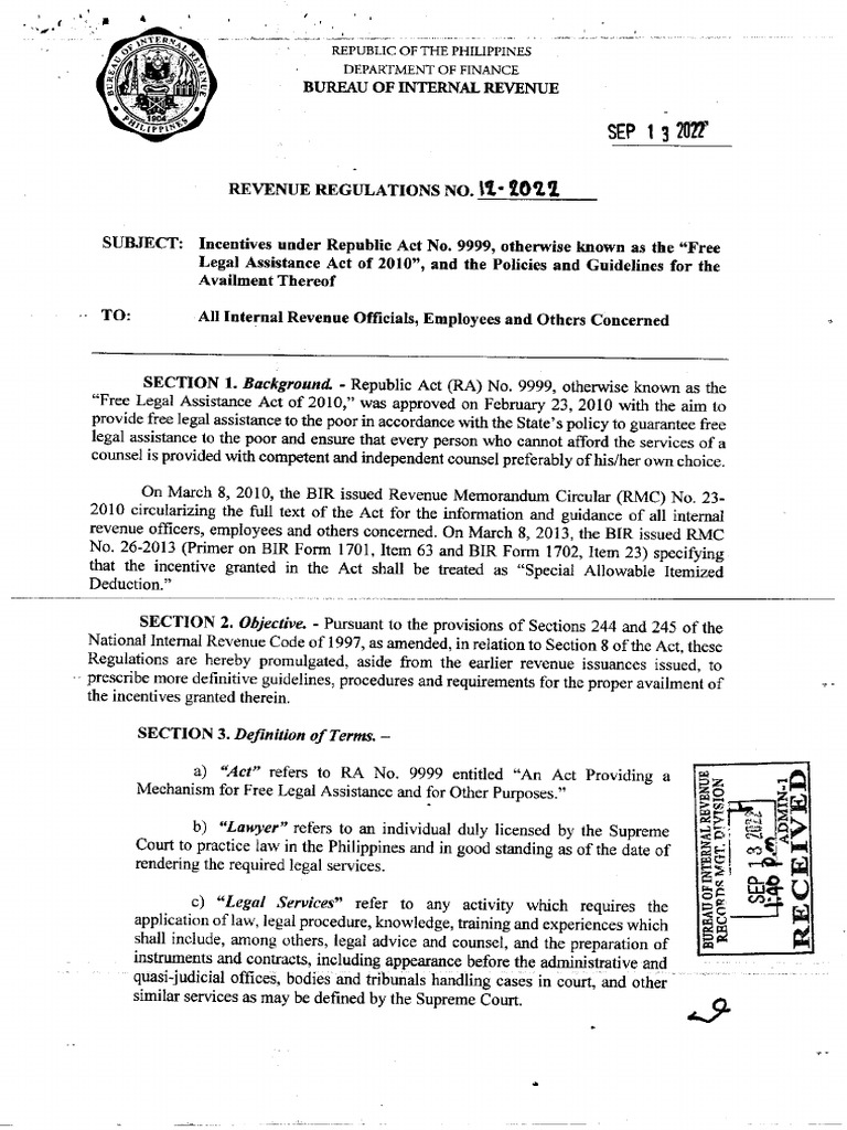 BIR Revenue Regulations No. 12-2022 | PDF