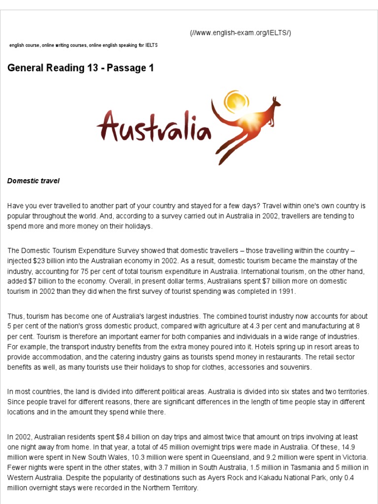 IELTS Reading Sample (General) 2 | PDF | Tourism | Australia