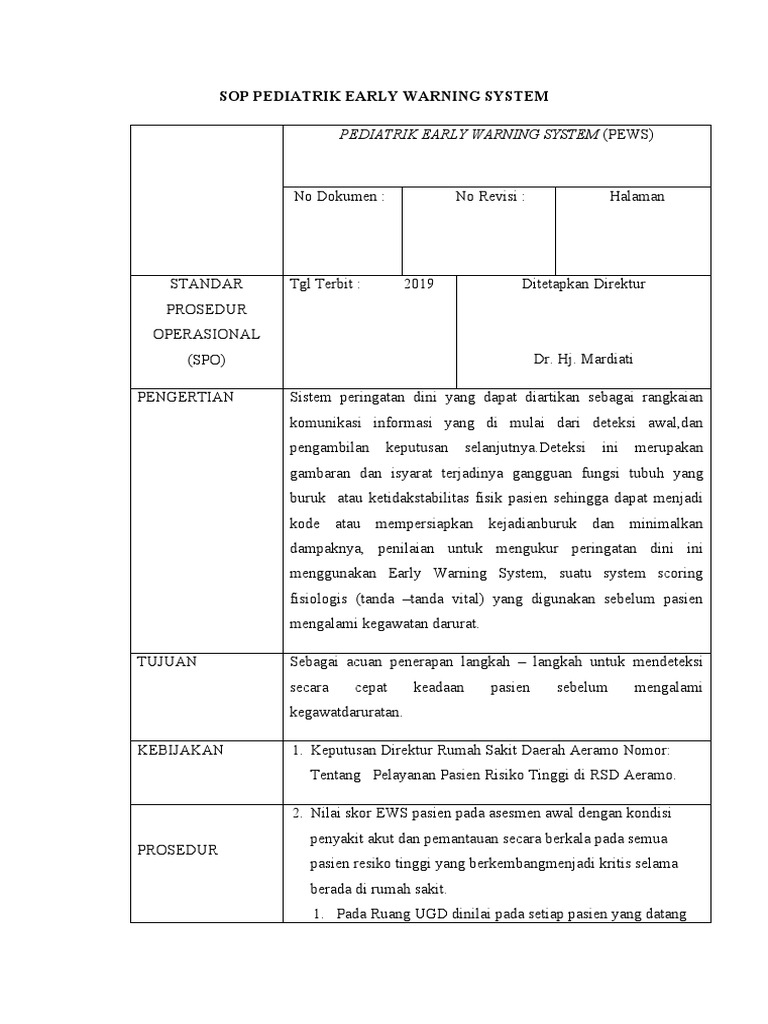 Sop Pediatrik Early Warning System | PDF