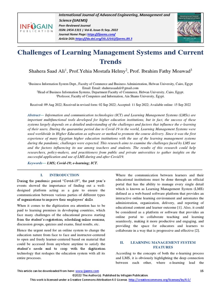 Challenges of Learning Management Systems and Current Trends | PDF | Educational Technology ...