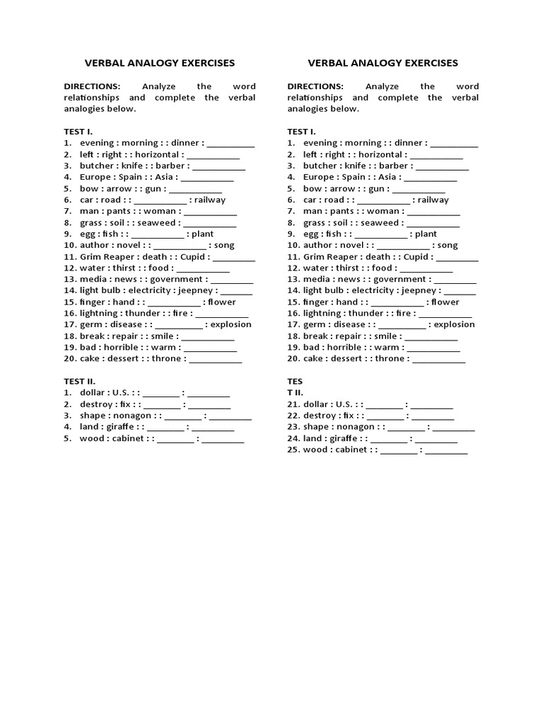 Verbal Analogies for Students | PDF