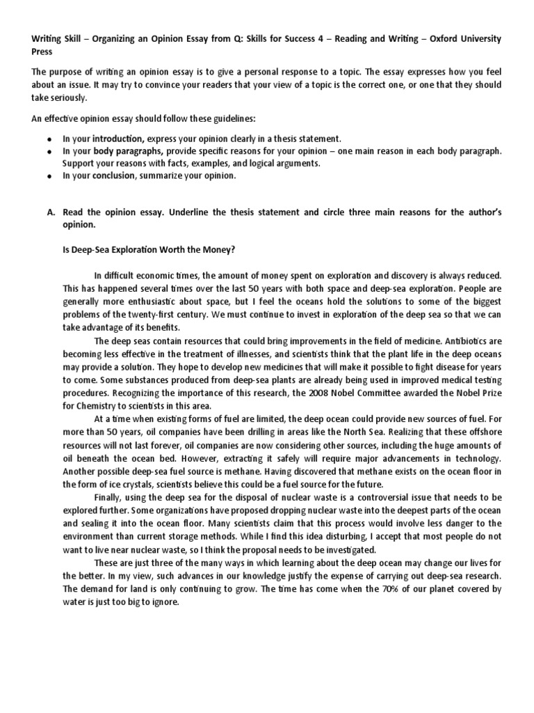 Opinion Essay on Deep-Sea Exploration | PDF | Essays | Deep Sea
