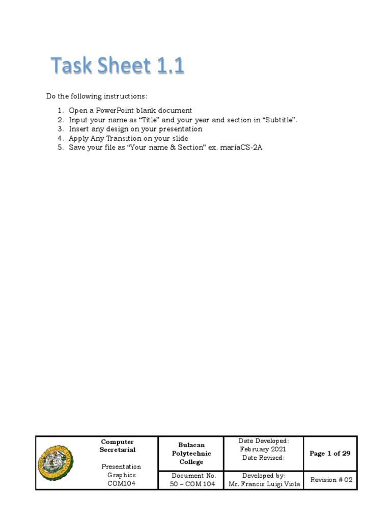 Task Sheet 1.1 | PDF