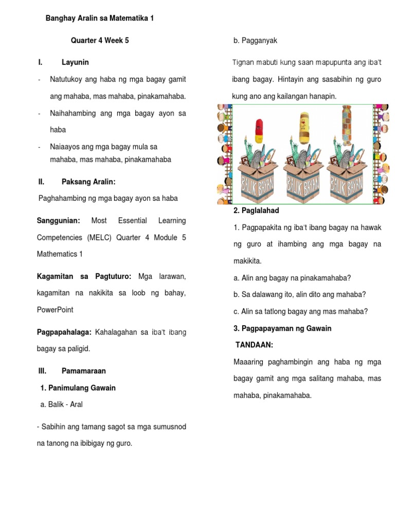 Banghay Aralin Sa Matematika 1 | PDF