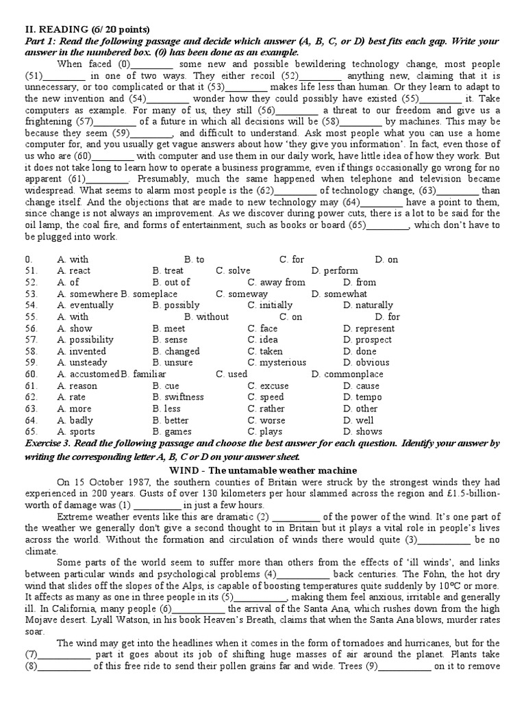 Reading Comprehension and Gap Fill Exercise | PDF | Wound