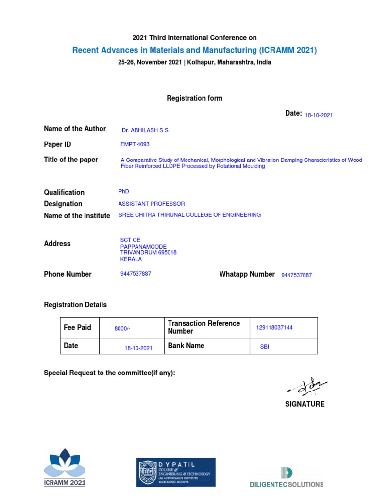 Registration Form - ICRAMM 2021 | PDF