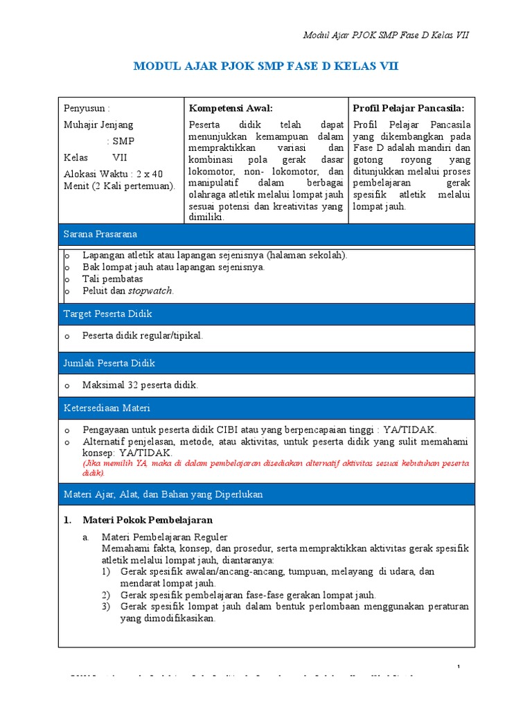 Modul PJOK Kelas VII: Lompat Jauh | PDF