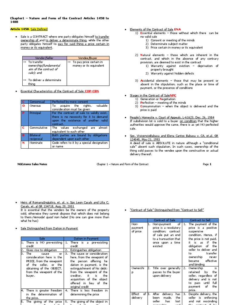 Chapter1 Nature and Form of The Contract | PDF | Prices | Sales