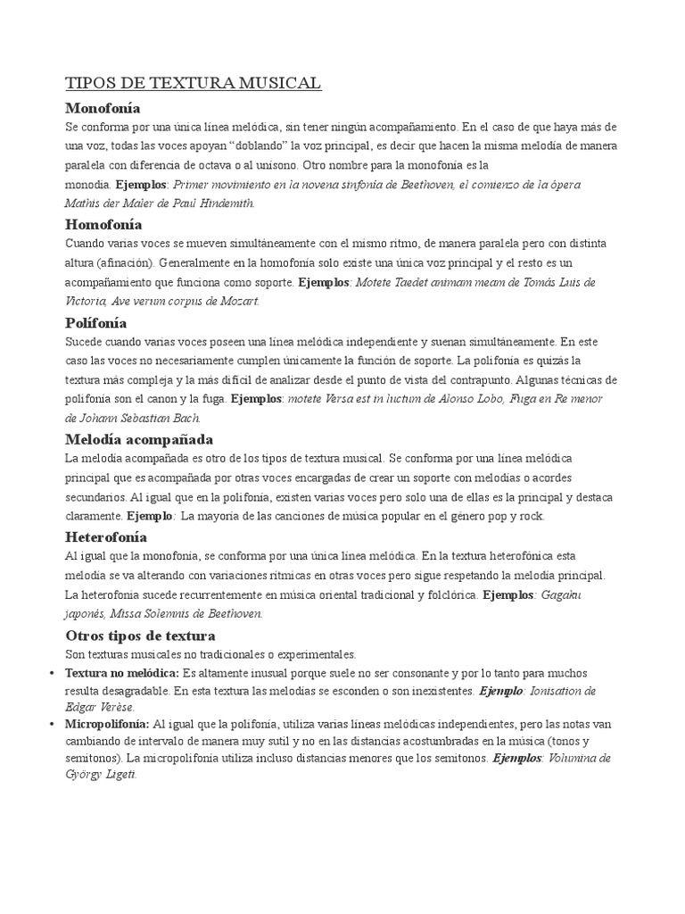 Tipos de Textura Musical | PDF | Música clásica | Formas musicales