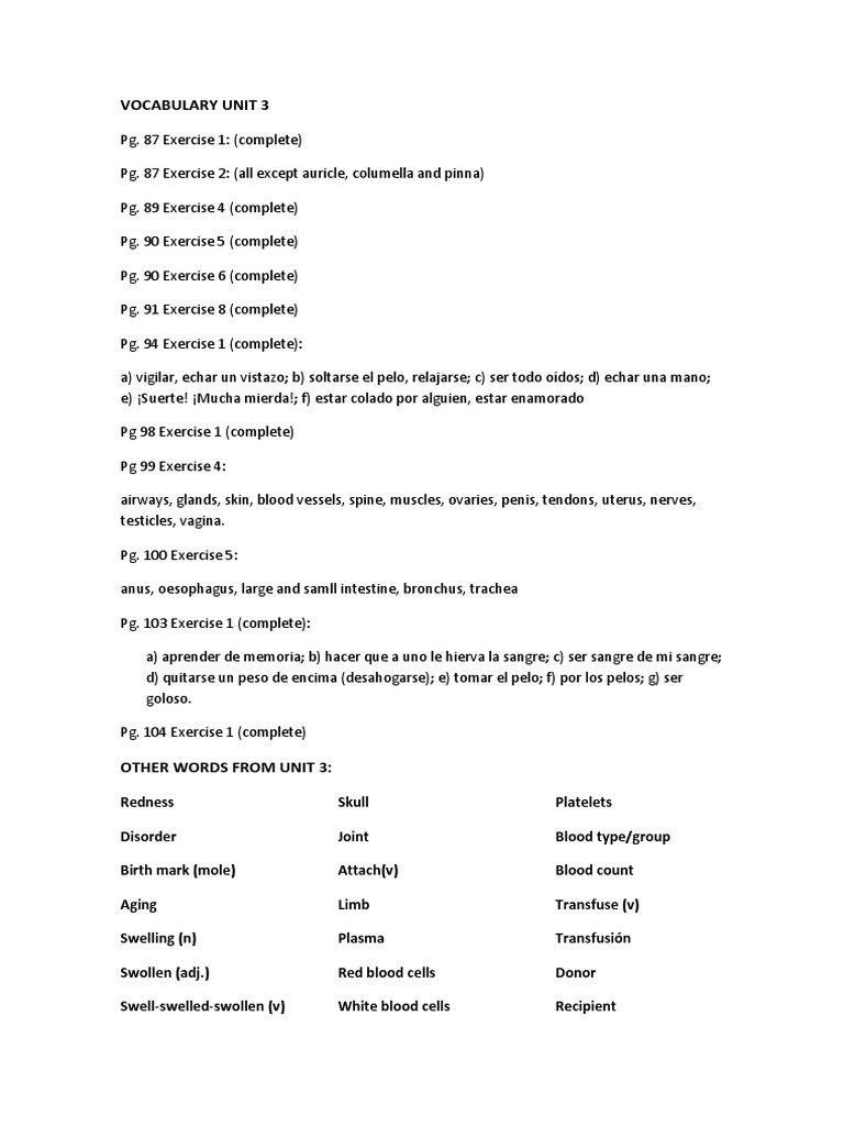 Vocabulary Unit 3 | PDF