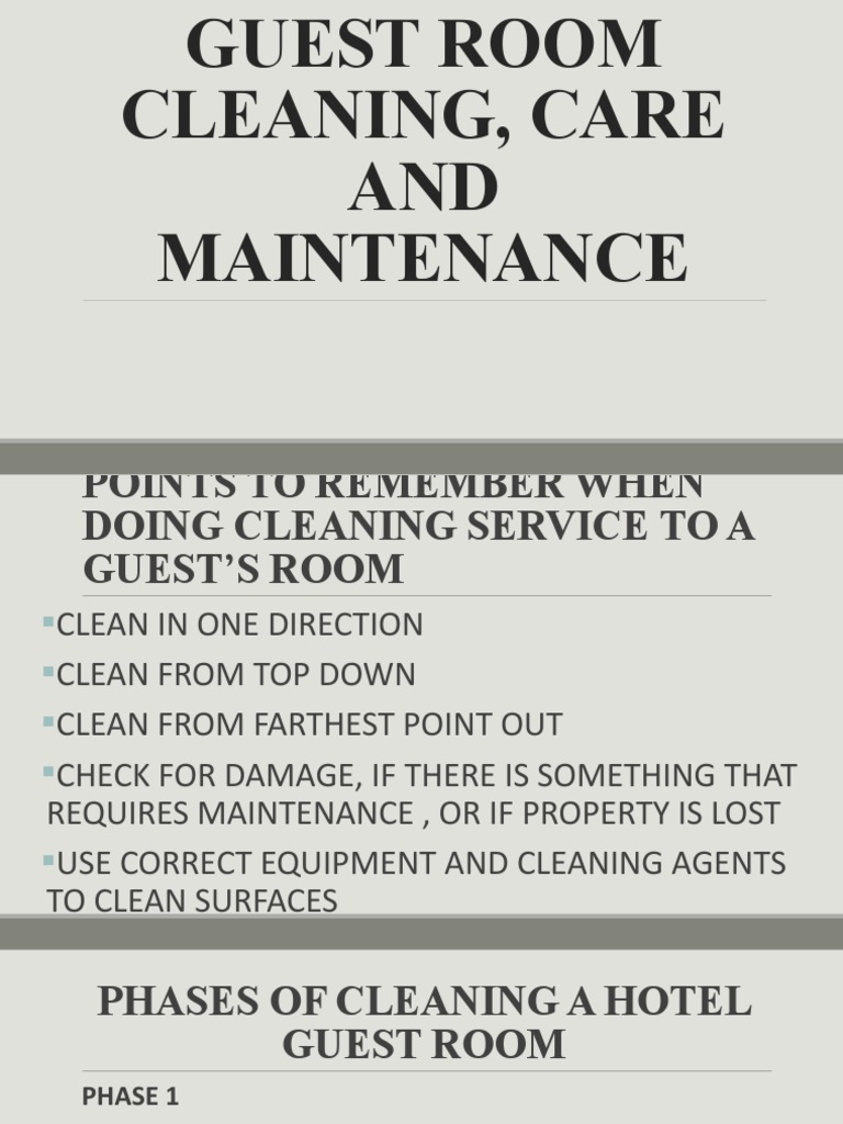 Guest Room Cleaning Care and Maintenance | PDF
