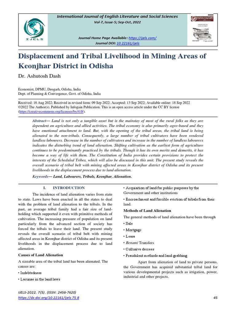 Displacement and Tribal Livelihood in Mining Areas of Keonjhar District ...