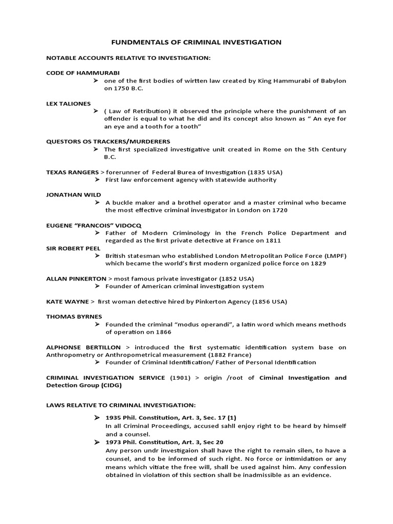 FUNDMENTALS OF CRIMINAL INVESTIGATION Handout | PDF | Crime Scene ...