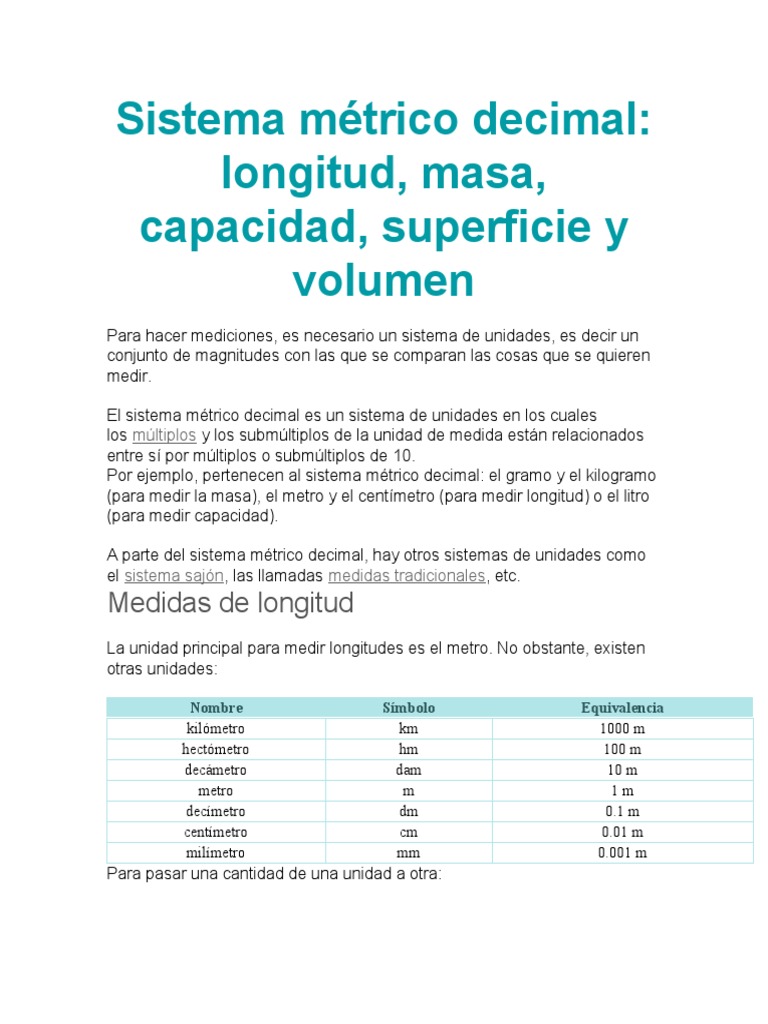 Sistema Métrico Decimal | PDF | Litro | Kilogramo