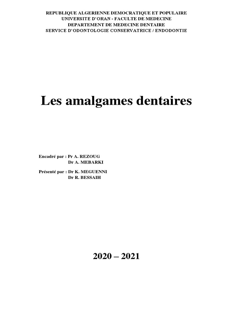 Amalgames dentaires : Composition et propriétés | PDF | Corrosion ...