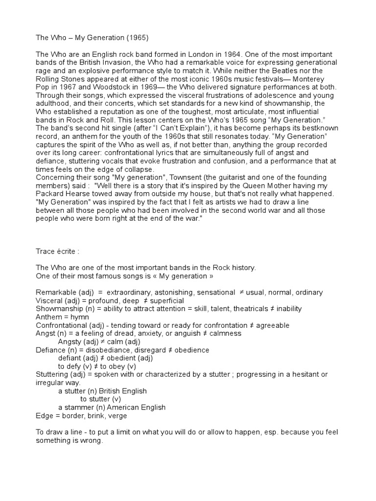 The Who My Generation Worksheet | PDF