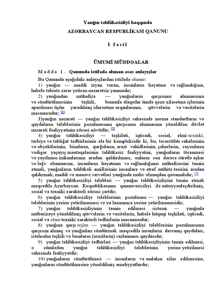 Yanğın Təhlükəsizliyi Haqqında Qanun | PDF