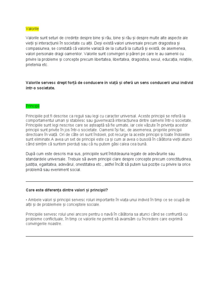 Valori Și Principii | PDF