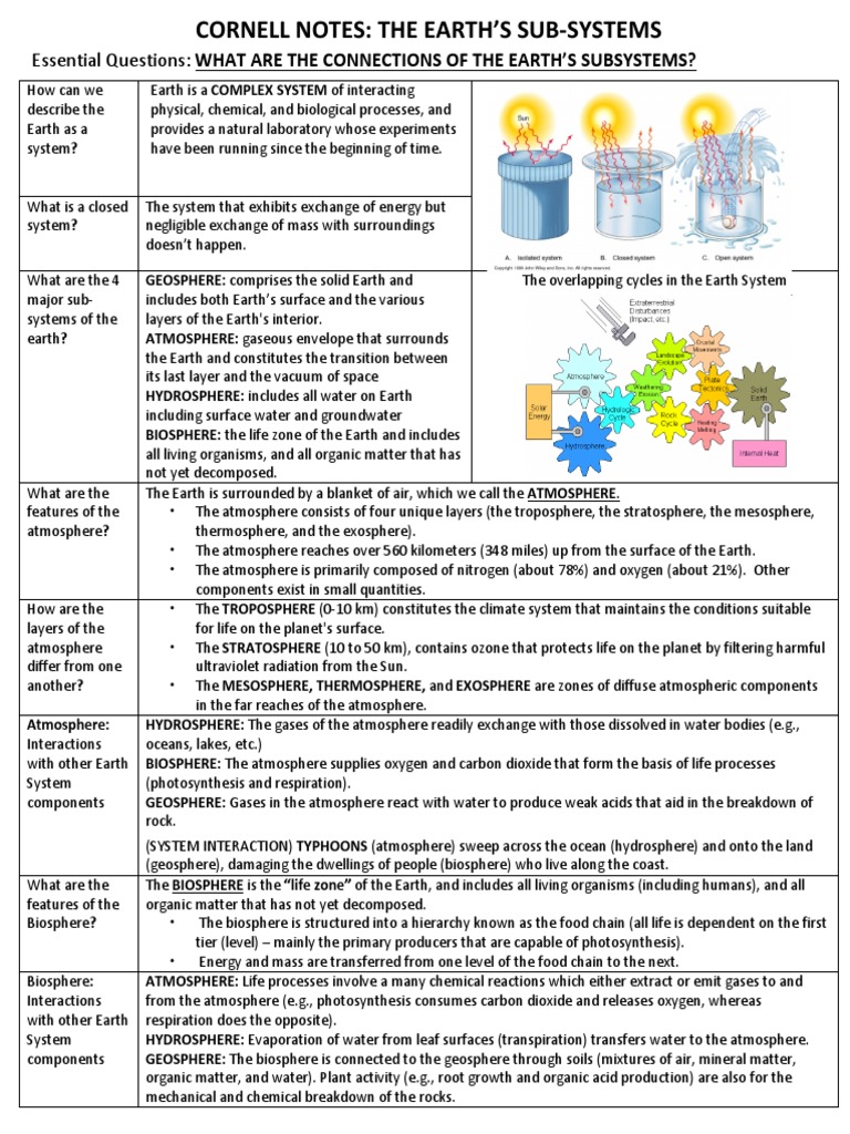 Cornell Notes Earths Subsystem 2 Pages 1 | PDF | Atmosphere ...