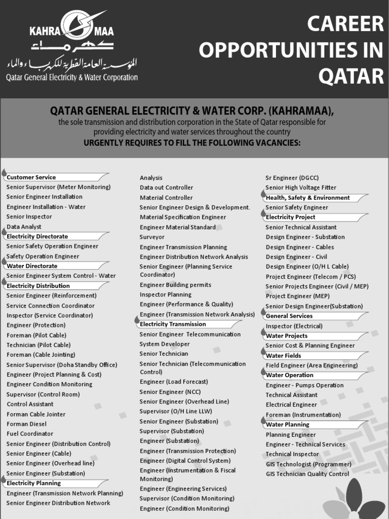 Kahramaa Qatar Vacancies | PDF | Electrical Substation | Electric Power ...