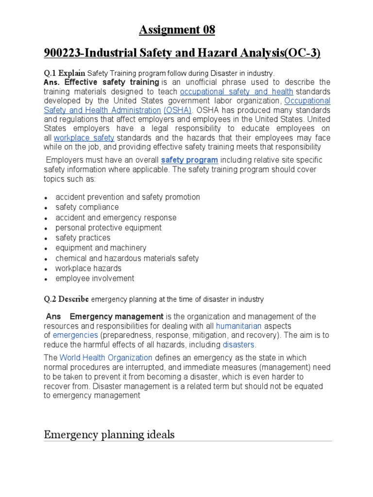 Assignment 08 - ISHA | PDF | Emergency Management | Occupational Safety ... Assignment 08 - ISHA | PDF | Emergency Management | Occupational Safety ...