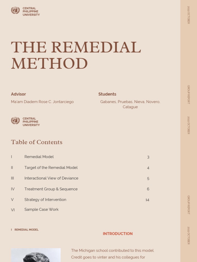 The Remedial Method: A Group Report on the Targets, Treatment Process ...