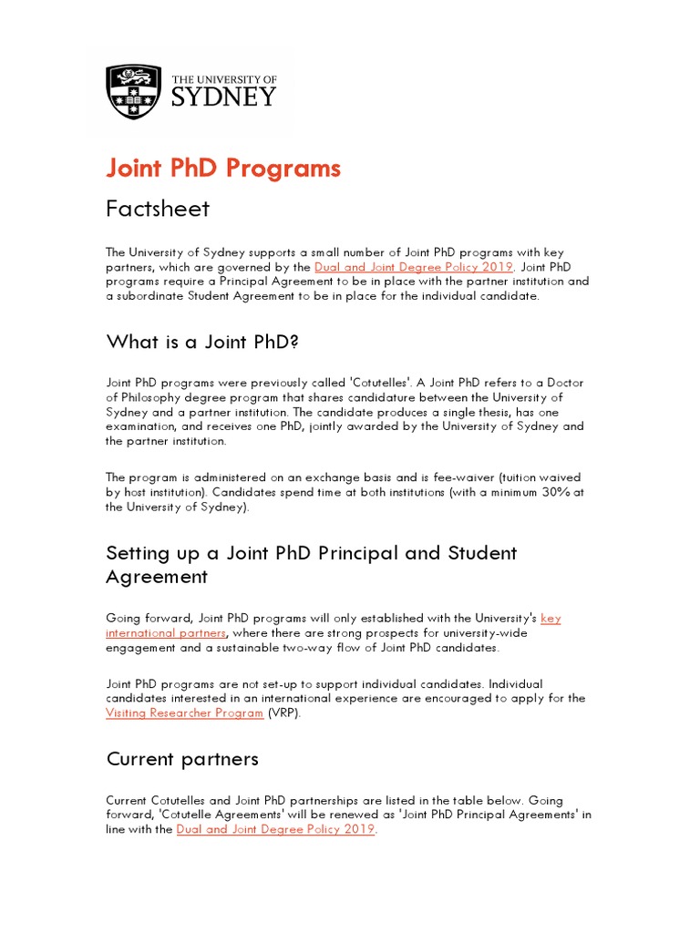 Joint PHD Programs - Factsheet | PDF | Doctor Of Philosophy | University