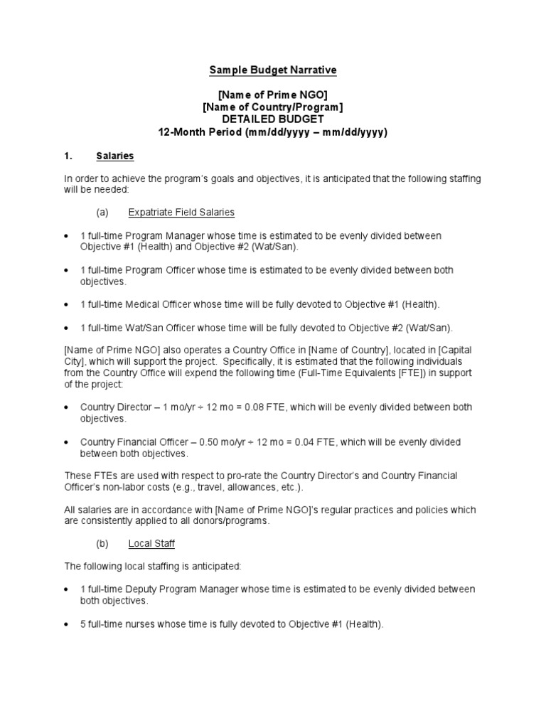 Sample Budget Narrative Primary | PDF | Employee Benefits | Non ...