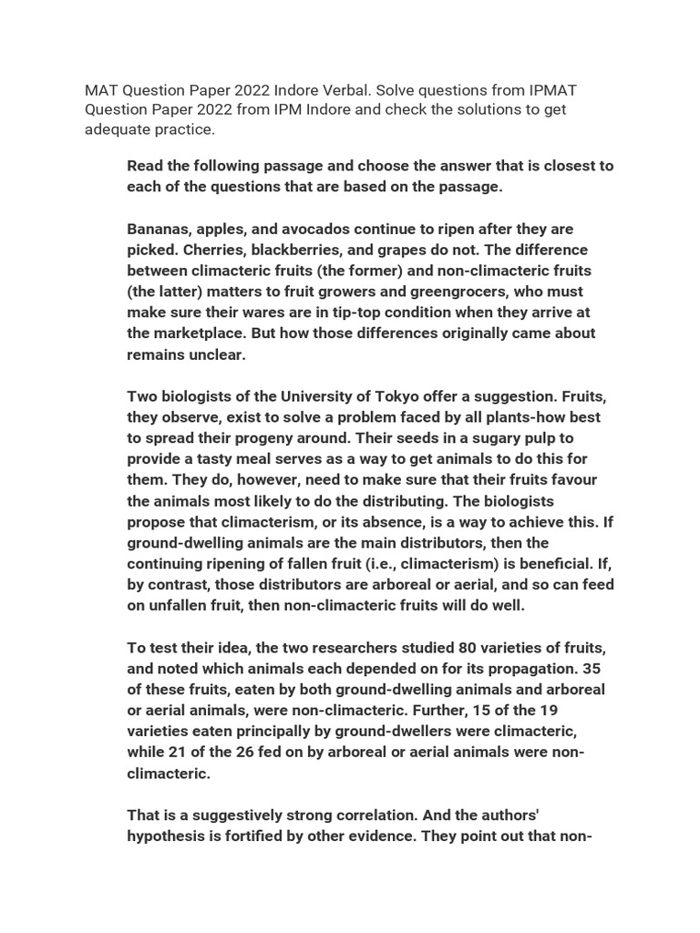 MAT 2022 Indore Verbal Question Paper | PDF | Smallpox | Inoculation