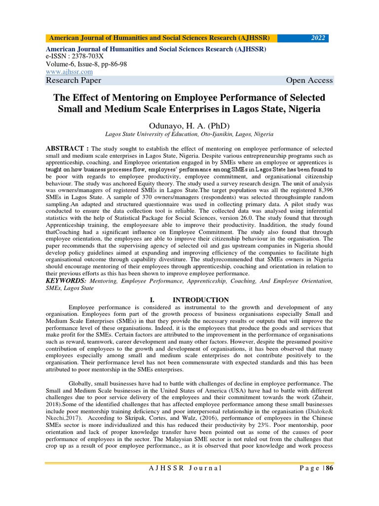 The Effect of Mentoring On Employee Performance of Selected Small and Medium Scale Enterprises ...