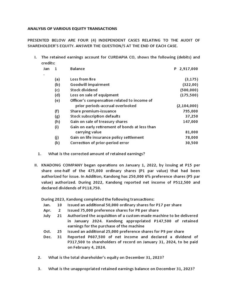 EQUITY EXERCISES 1 | PDF | Dividend | Stocks