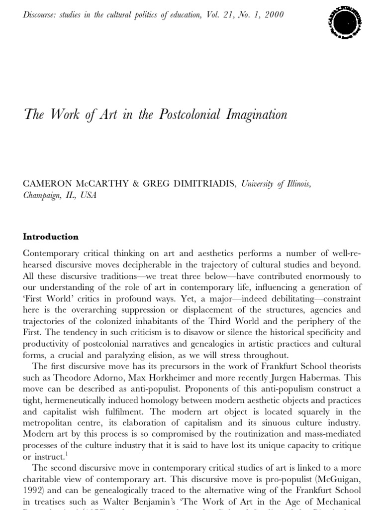 The Work of Art in The Post Colonial Imagination | PDF ...
