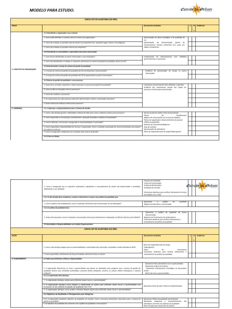 Checklist - ISO 9001 | PDF | Qualidade (negócios) | ISO 9000