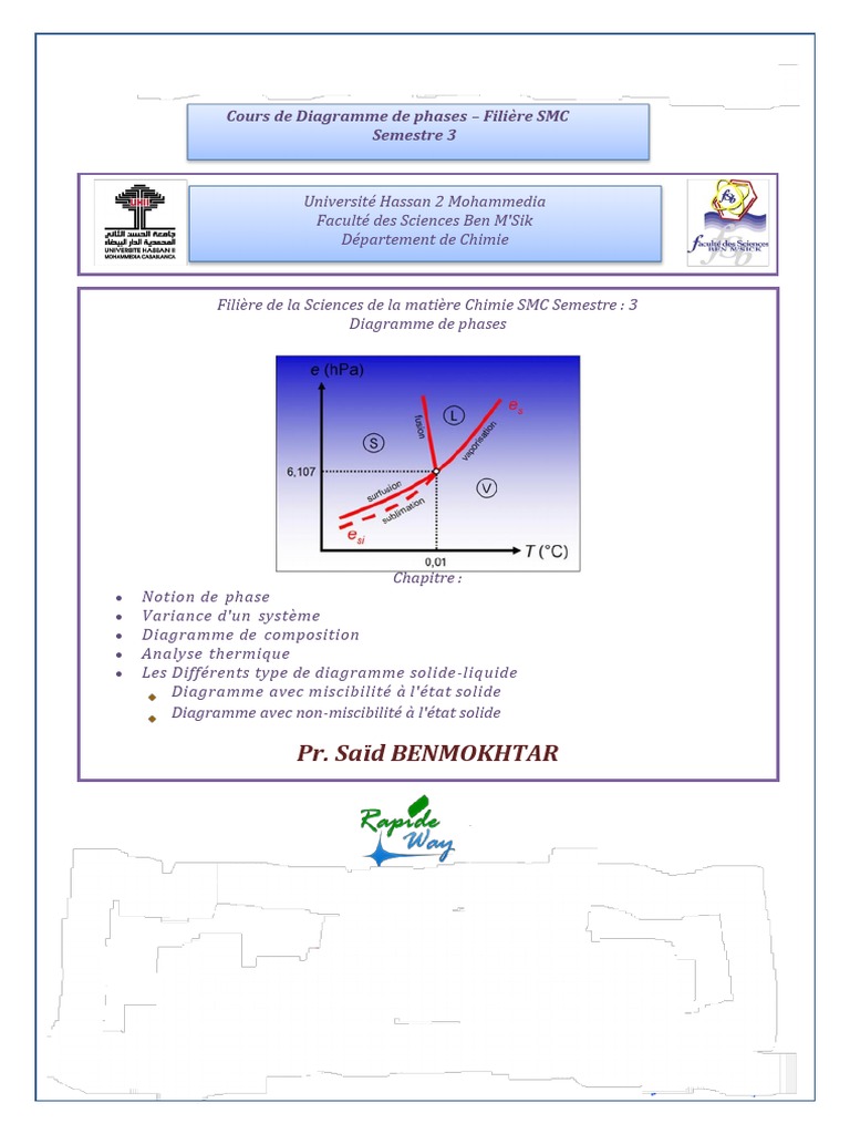 SMC3 Cours Diagramme de Phase | PDF | Règle des phases | Chlorure de sodium