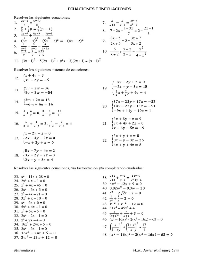 Ejercicios de Ecuaciones e Inecuaciones | PDF | Matemáticas