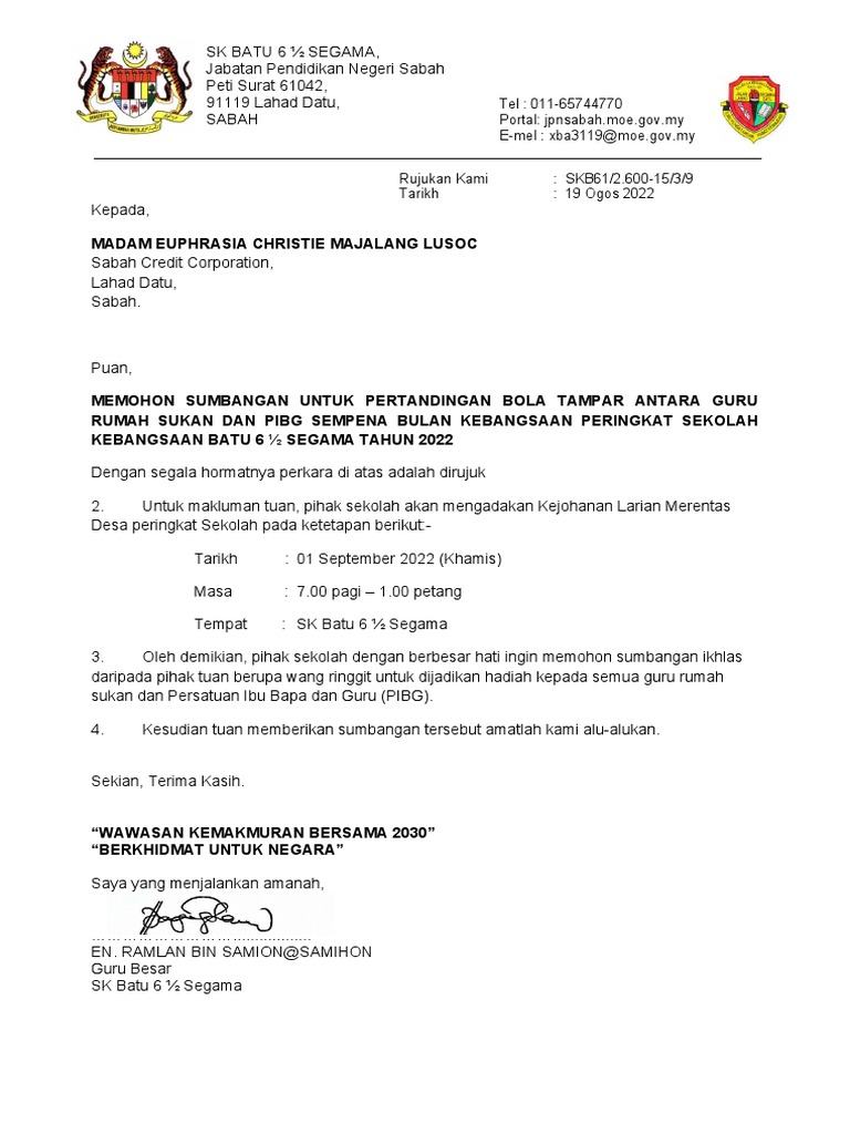 Surat Sumbangan Sabah Credit | PDF