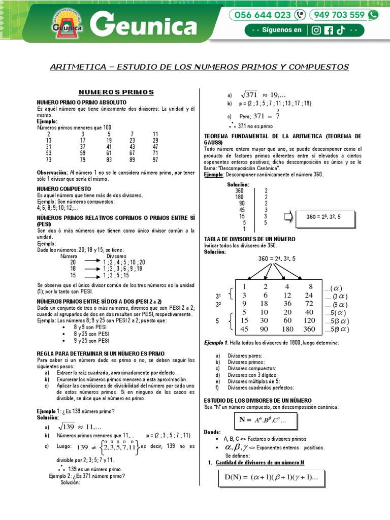 Numeros Primos Aritmetica | PDF | Número primo | Matemáticas