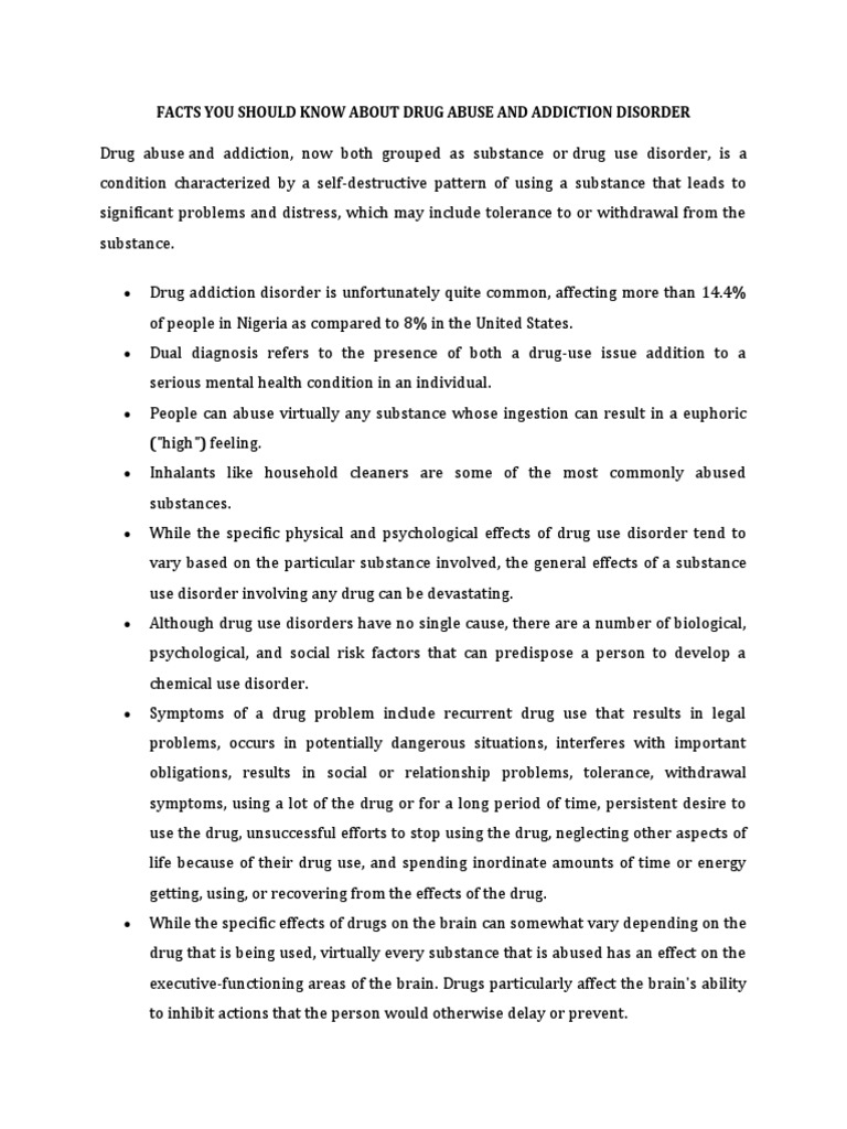 Facts You Should Know About Drug Abuse and Addiction Disorder | PDF ...