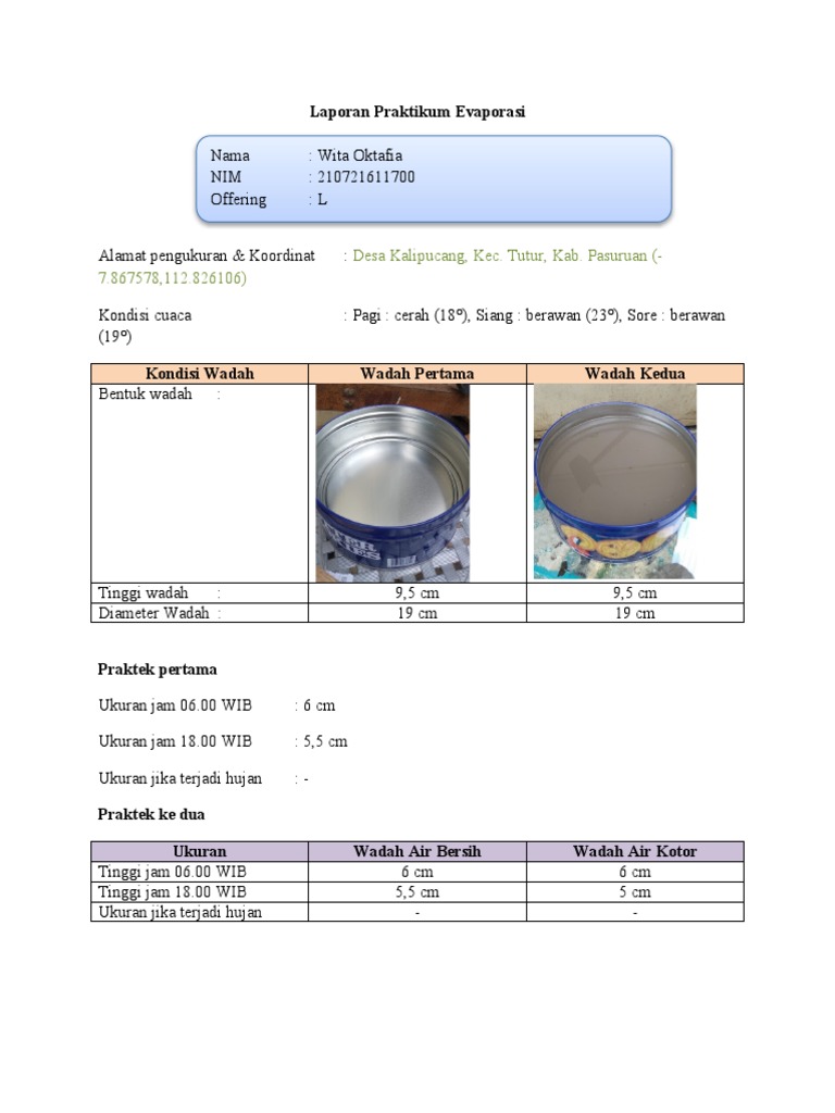 Laporan Praktikum Evaporasi | PDF