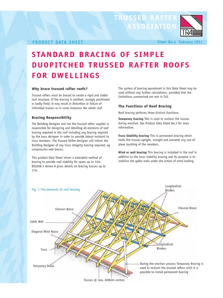 Standard Bracing for Trussed Rafters | PDF | Truss | Roof